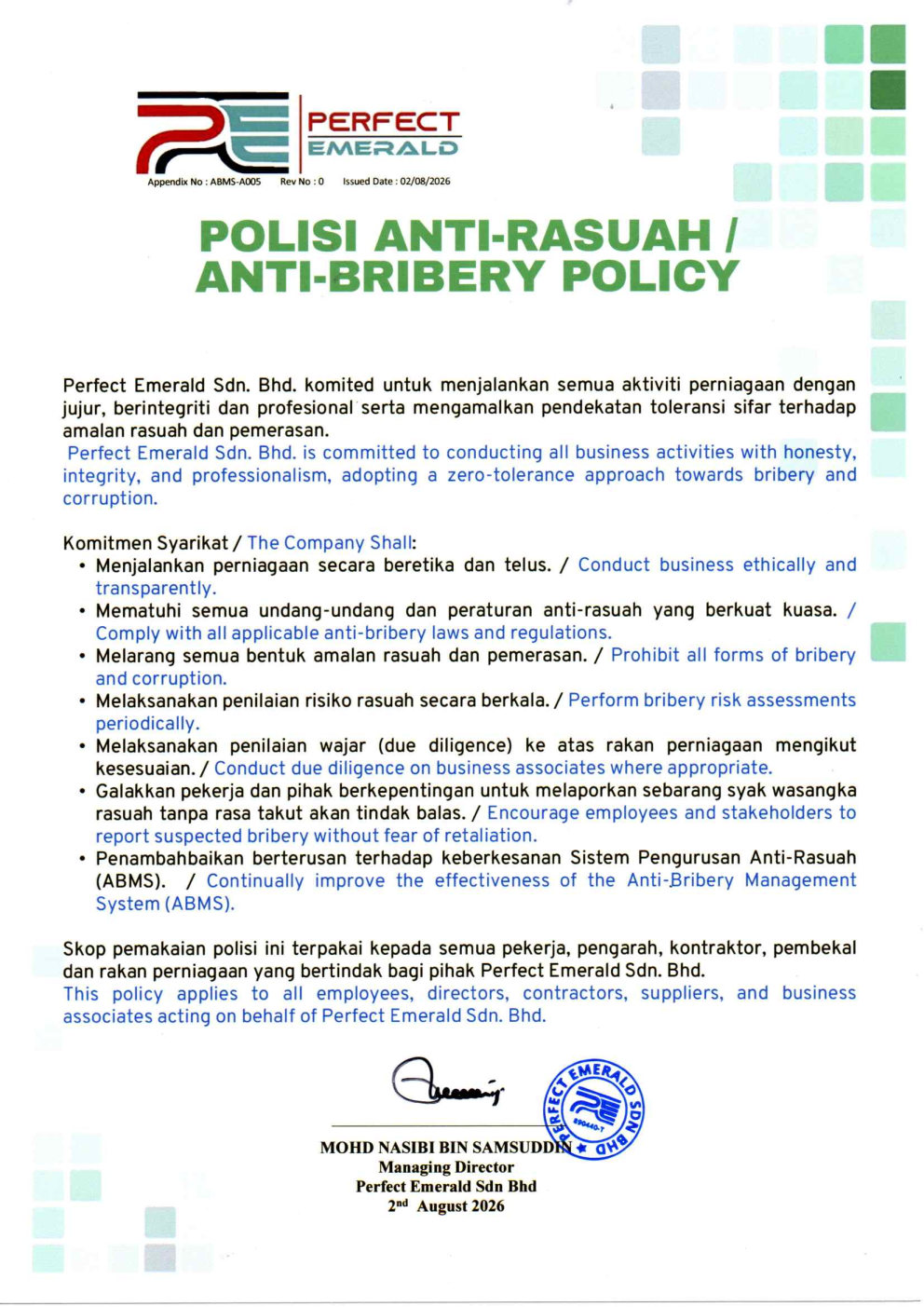 Integrity – Perfectemerald Sdn Bhd